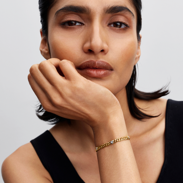 Pandora Timeless Heart Cuban Chain Bracelet, Yellow Gold Plated,