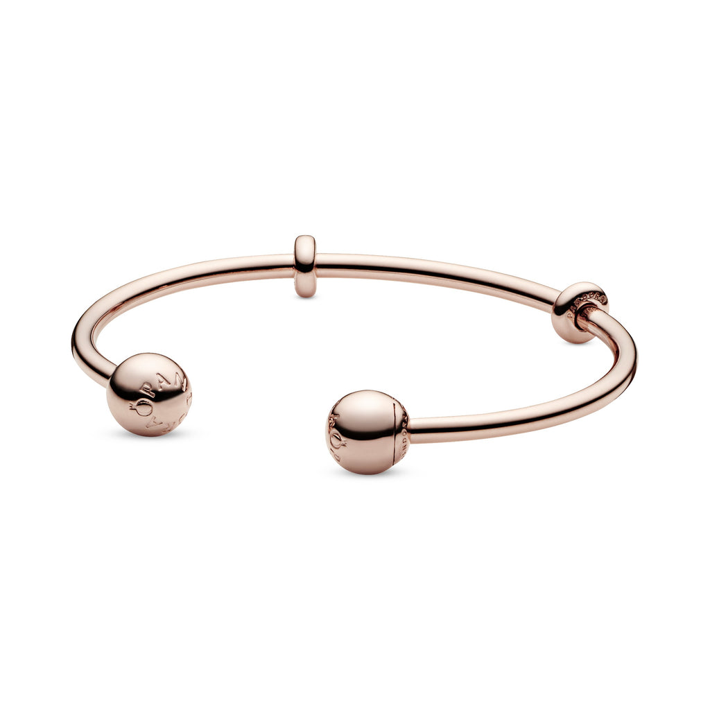 PANDORA Rose open bangle with silicone stoppers and interchangeable en ...